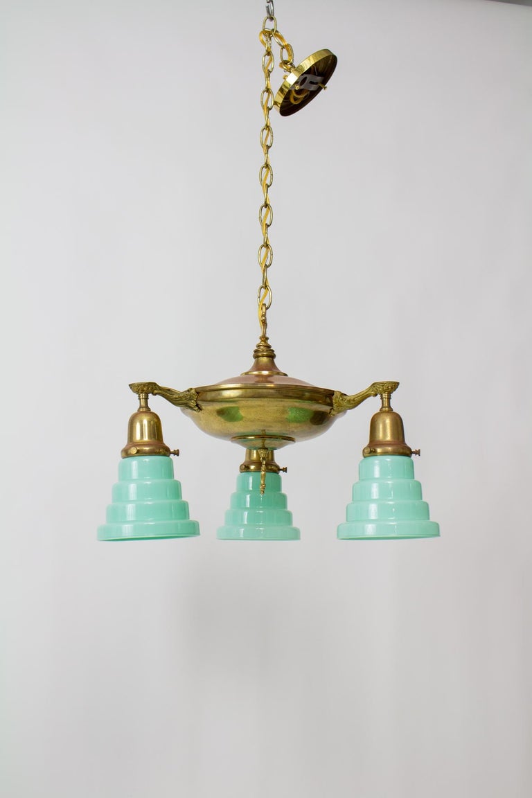 Early 20th Century Pan Light with Art Deco Glass For Sale at 1stDibs