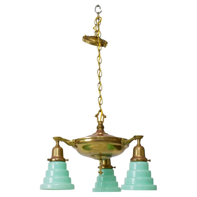 Early 20th Century Pan Light with Art Deco Glass For Sale at 1stDibs