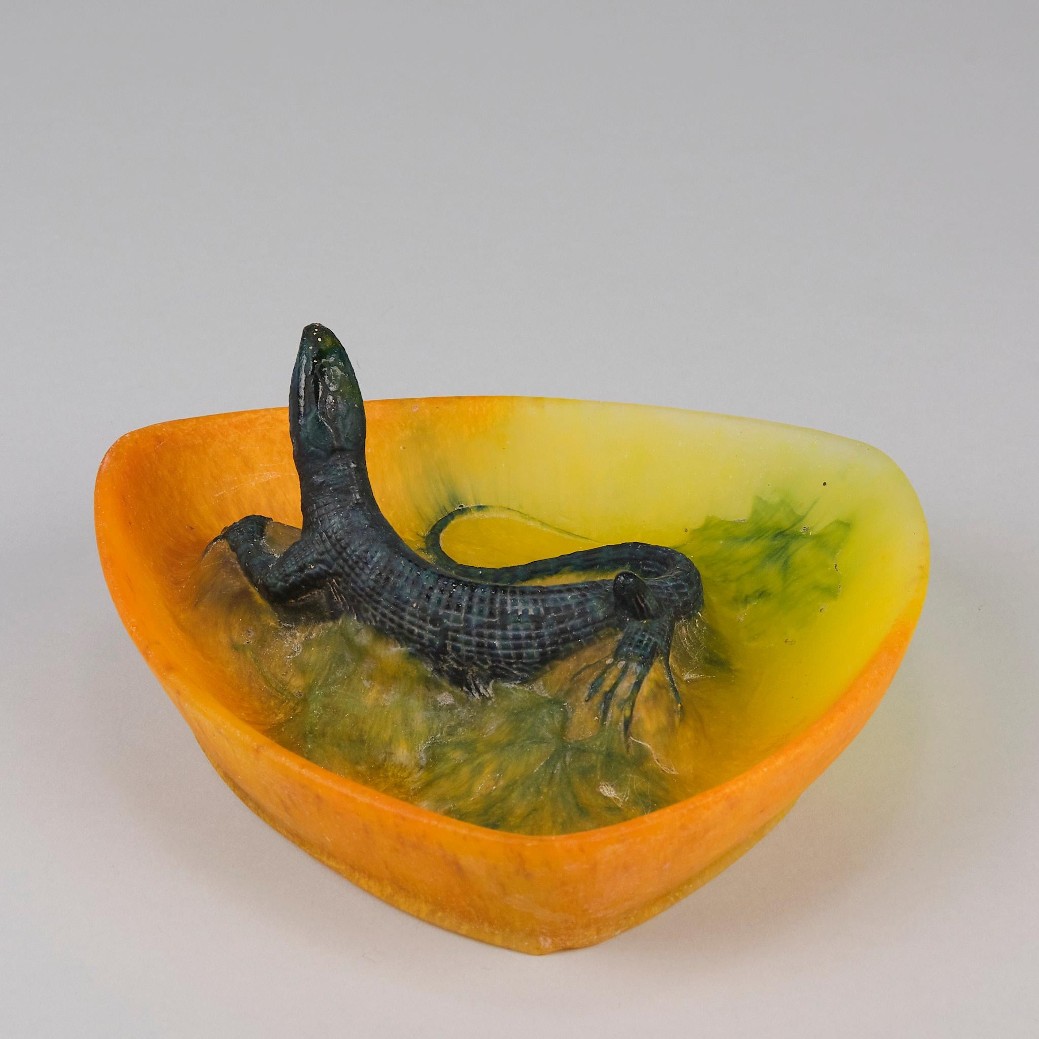 Early 20th Century Pate de Verre glass sculpture "Lizard Tray" by ...