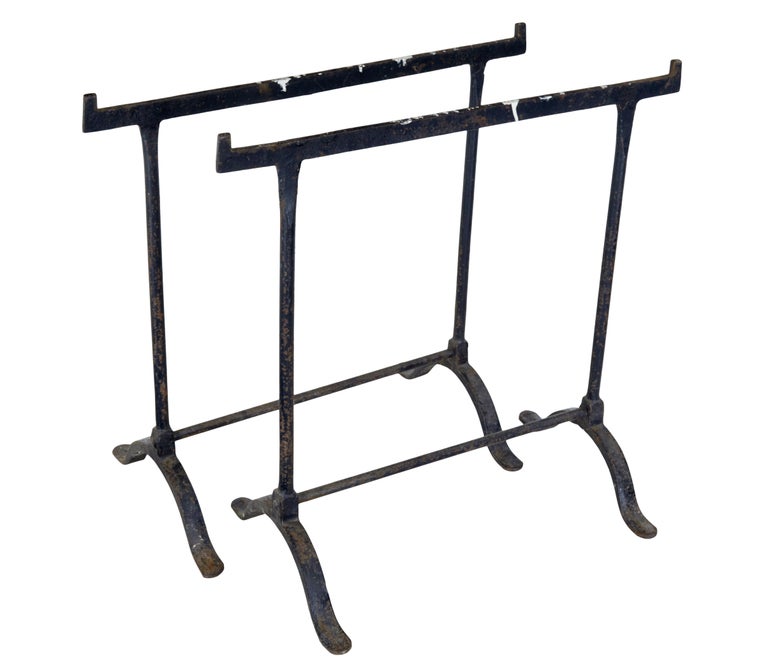 Early 20th Century Pine and Iron Trestle Work Table at 1stDibs