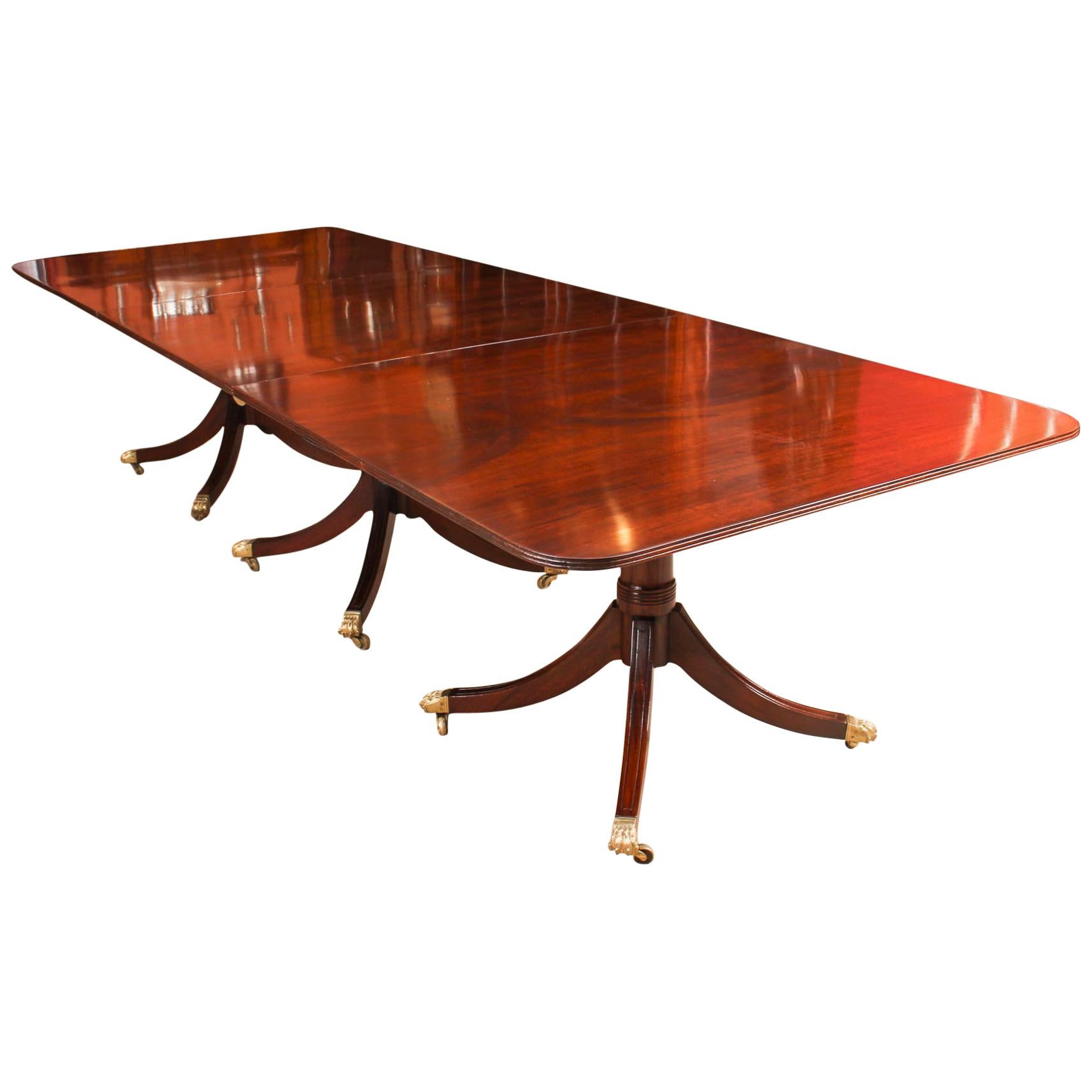 Early 20th Century Regency Revival Mahogany 3 Pillar Dining Table at ...