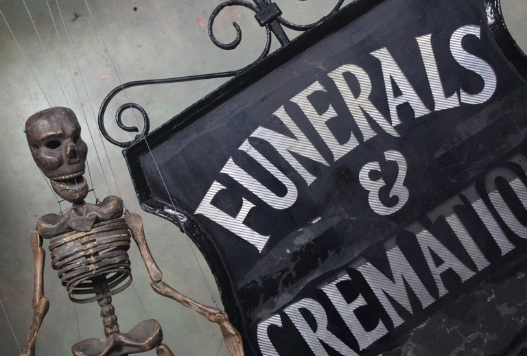 Early 20th Century Reverse Painted Funeral and Cremations Double Sided ...