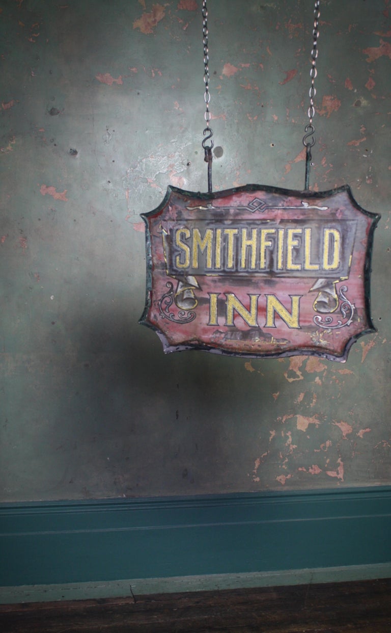 Early 20th Century Reverse Painted Glass Tavern Pub Sign Smithfield Inn ...