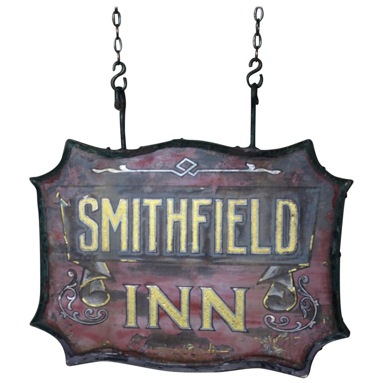 Early 20th Century Reverse Painted Glass Tavern Pub Sign Smithfield Inn ...