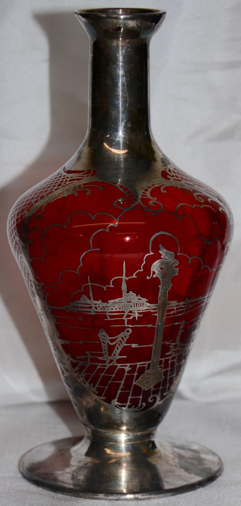 Ruby with Silver Overlay Vase For Sale at 1stDibs