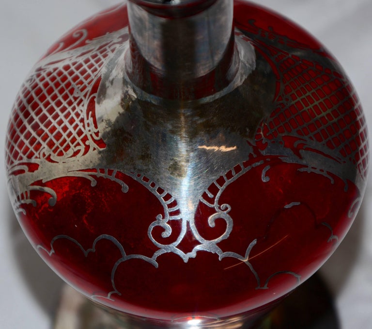 Ruby with Silver Overlay Vase For Sale at 1stDibs