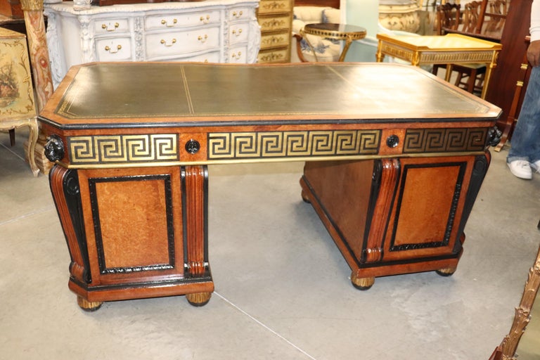 Early 20th Century Russian Brass Greek Key Inlaid Executive Desk with ...