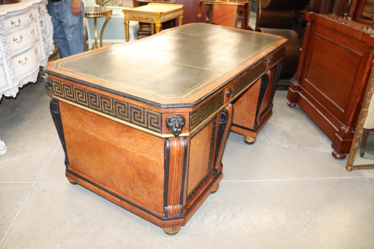 Early 20th Century Russian Brass Greek Key Inlaid Executive Desk with ...