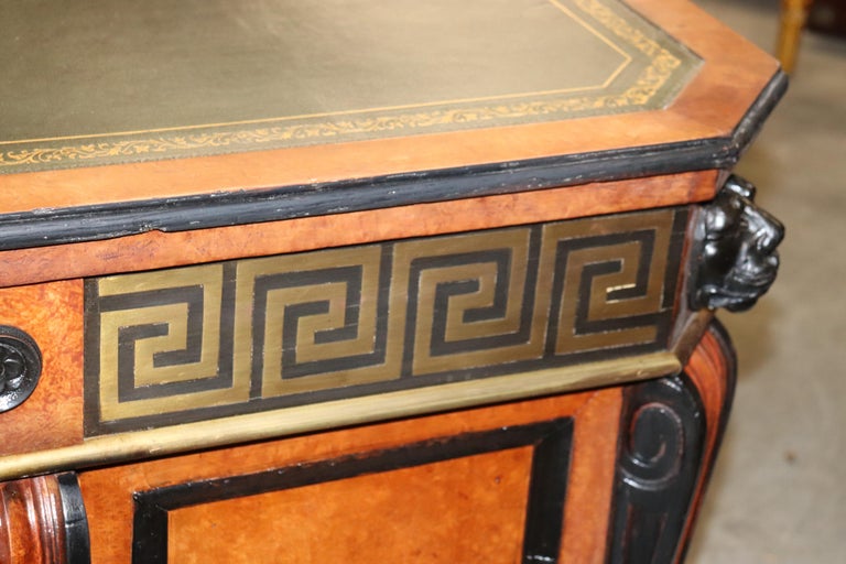 Early 20th Century Russian Brass Greek Key Inlaid Executive Desk with ...