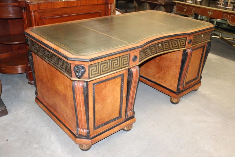 Early 20th Century Russian Brass Greek Key Inlaid Executive Desk with ...