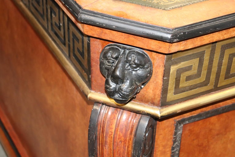 Early 20th Century Russian Brass Greek Key Inlaid Executive Desk with ...