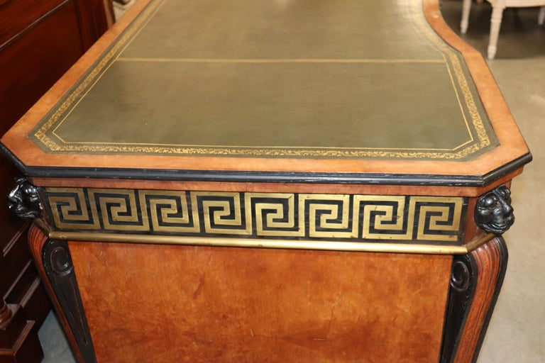 Early 20th Century Russian Brass Greek Key Inlaid Executive Desk with ...