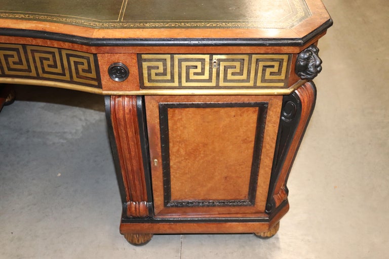 Early 20th Century Russian Brass Greek Key Inlaid Executive Desk with ...