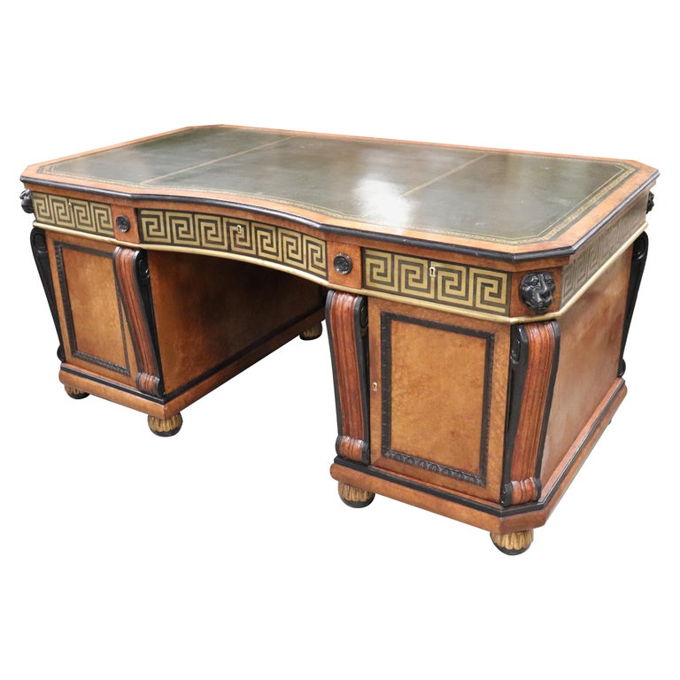 Early 20th Century Russian Brass Greek Key Inlaid Executive Desk with ...