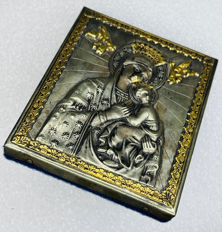 Early 20th Century Russian Icon of Madonna and Child in Repoussé Metal ...