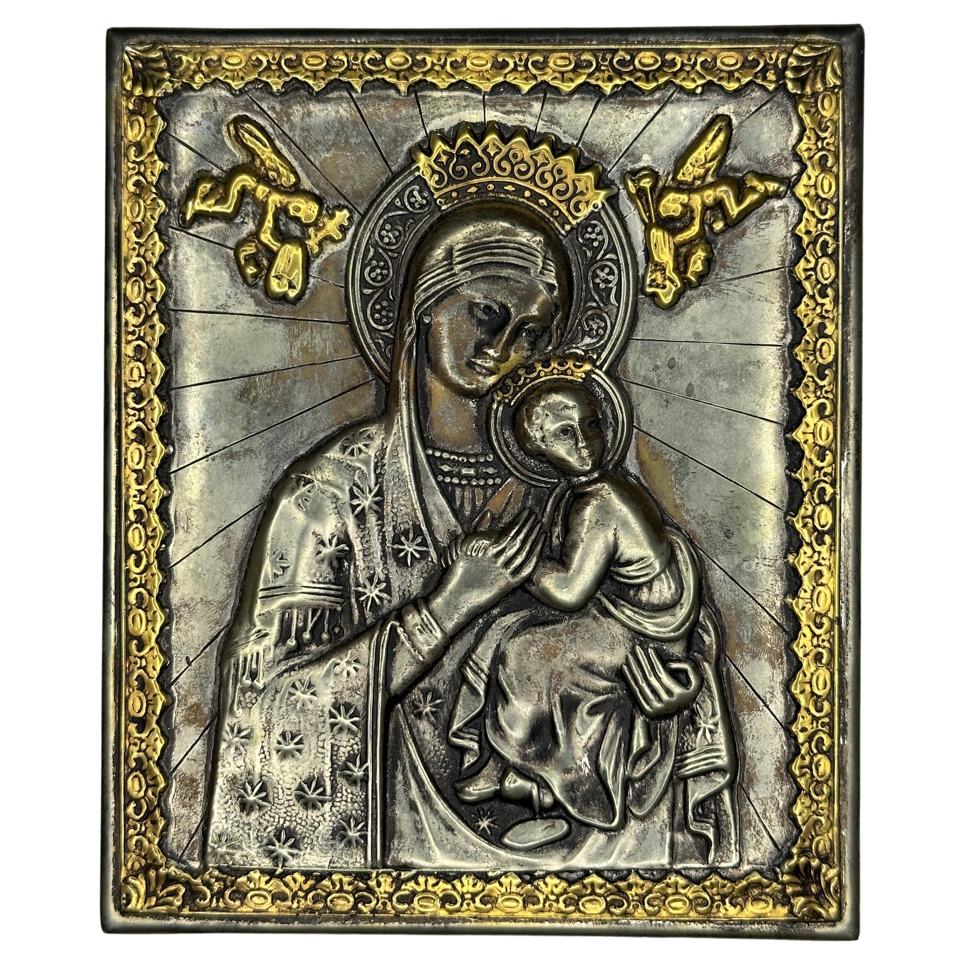 Early 20th Century Russian Icon of Madonna and Child in Repoussé Metal ...