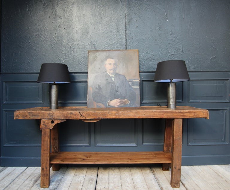 Early 20th Century Rustic French Industrial Workbench Console Table For ...