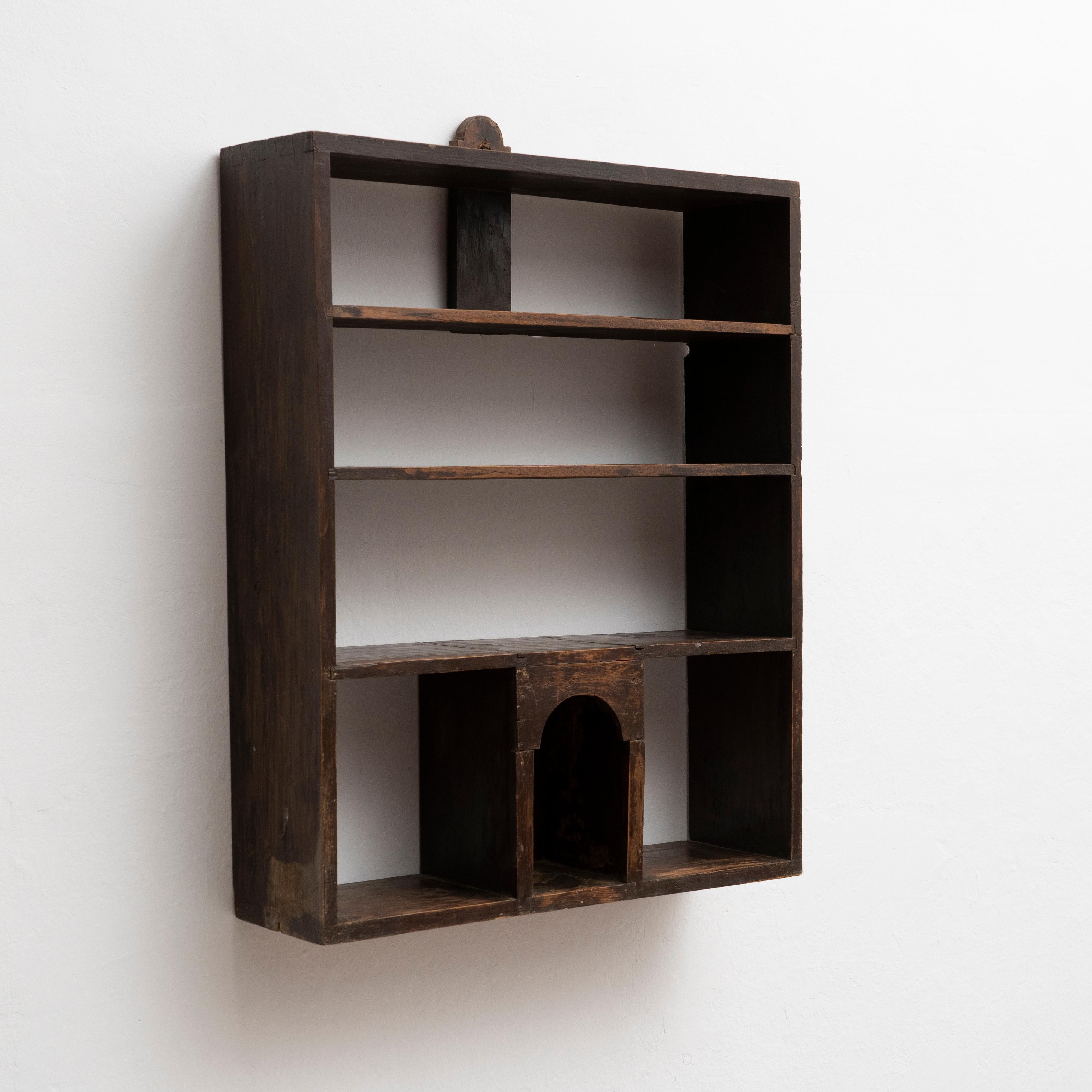 Early 20th Century Rustic Solid Wood Wall Shelve Unit For Sale at 1stDibs