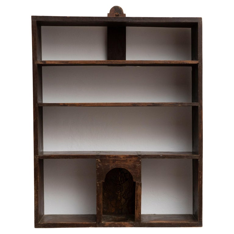 Early 20th Century Rustic Solid Wood Wall Shelve Unit For Sale at 1stDibs