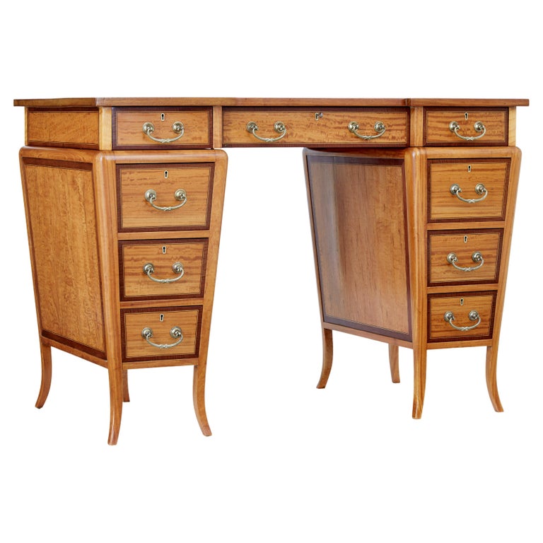 Early 20th Century Satinwood Sheraton Revival Desk For Sale at 1stDibs