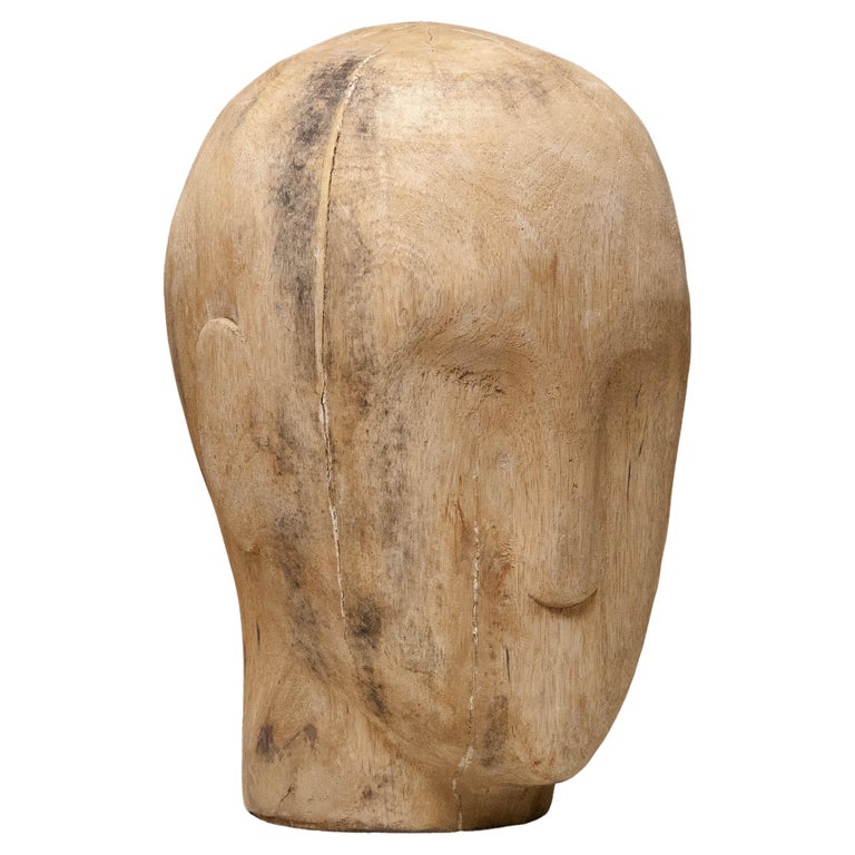 Early 20th Century Scandinavian Faded Wooden Milliners Head, 1900's For ...