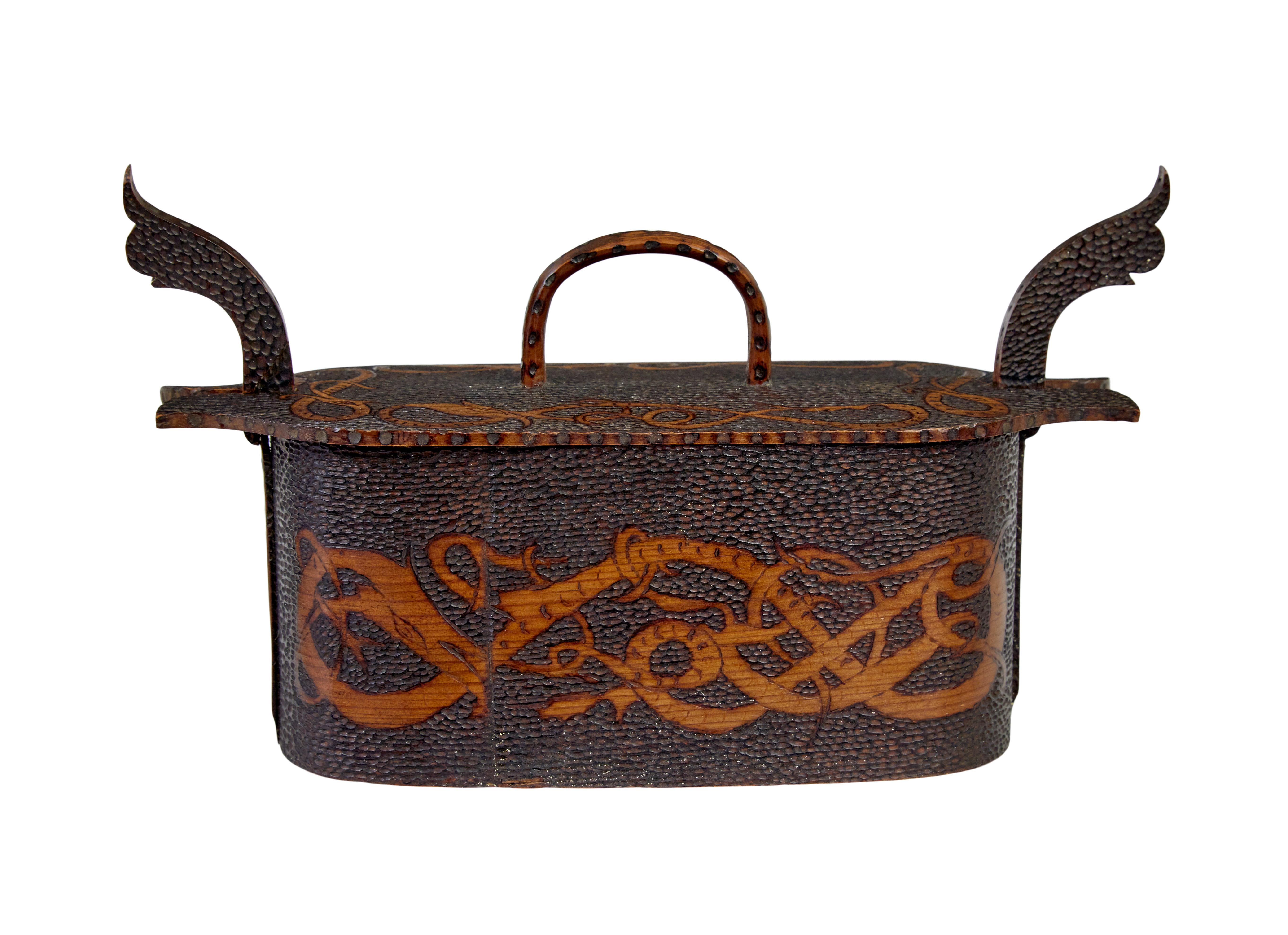 Early 20th century Scandinavian pokerwork tine box at 1stDibs