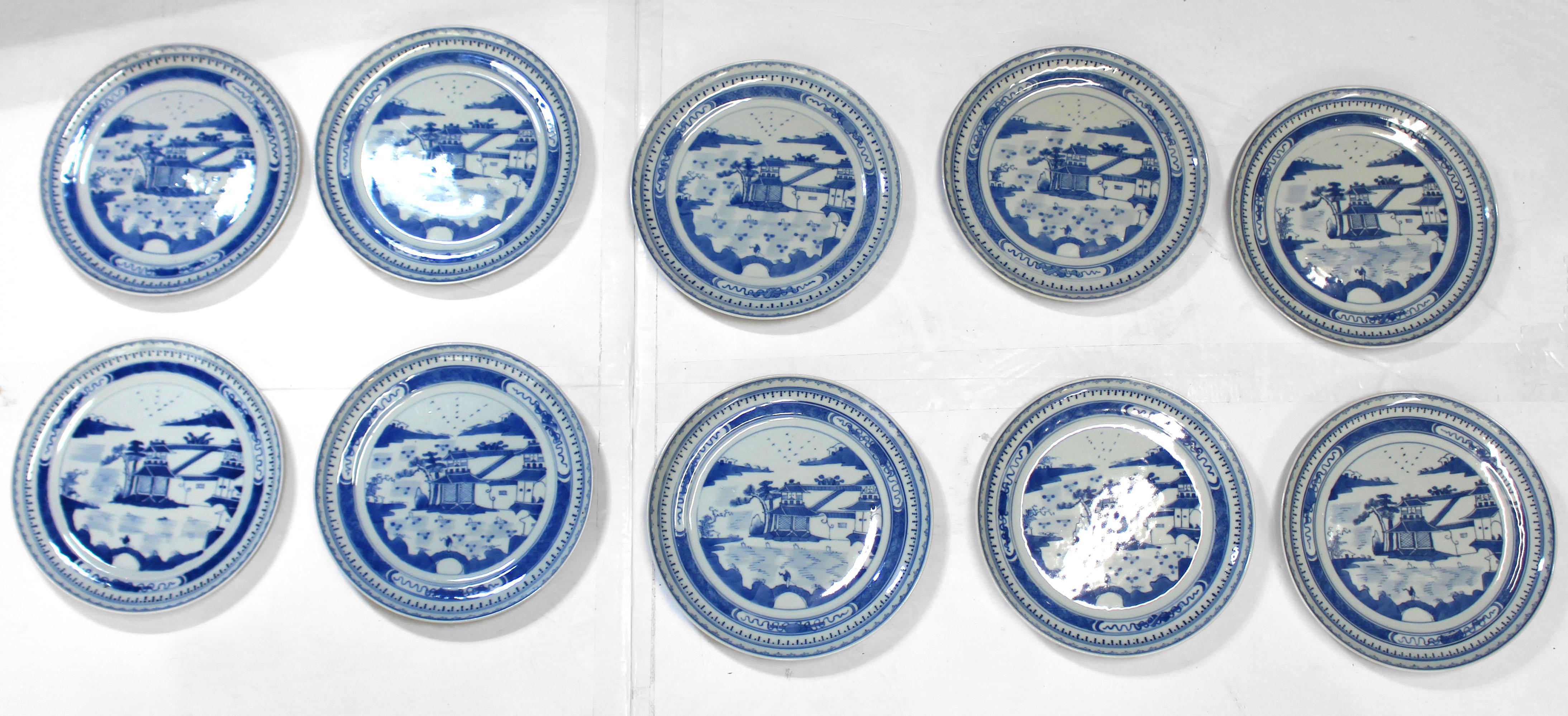 Early 20th Century Set of 10 Chinese export Blue Canton Luncheon Plates ...