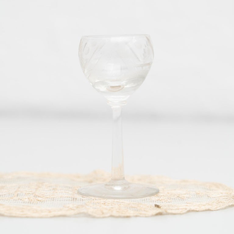 Early 20th Century Set of 2 Antique French Glass Liqueur Cups with a Tapestry For Sale at 1stDibs