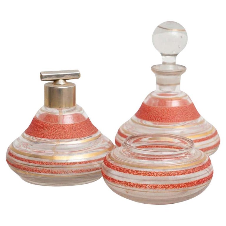 Early 20th Century Set of Three Antique Glass Bottles and Containers ...