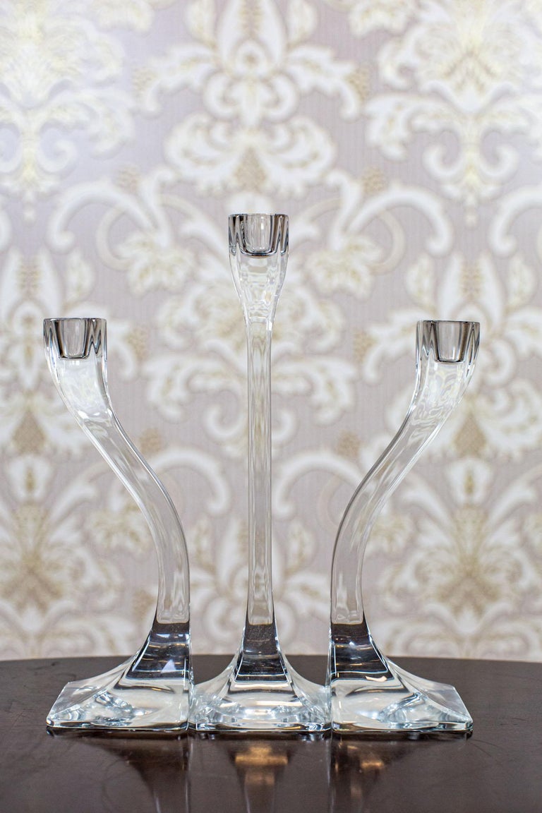 Early-20th Century Set of Three Glass Candlesticks For Sale at 1stDibs
