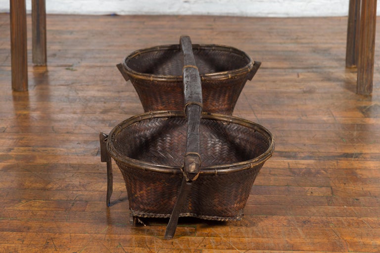 Early 20th Century Shoulder Rice Carrying Yoke with Bamboo and Rattan ...