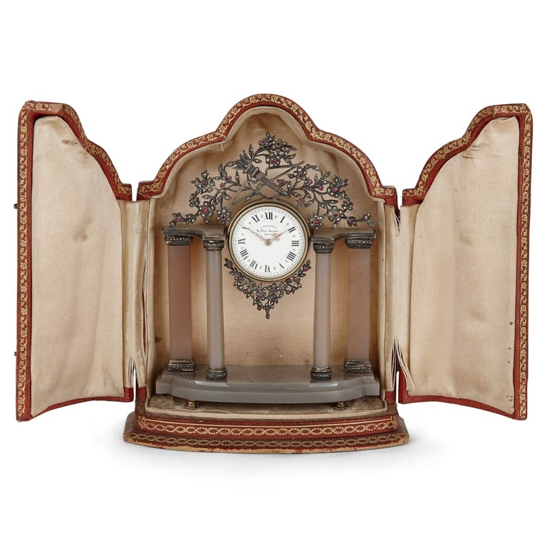 Early 20th Century Silver and Precious Stone Table Clock by Dreyfous ...