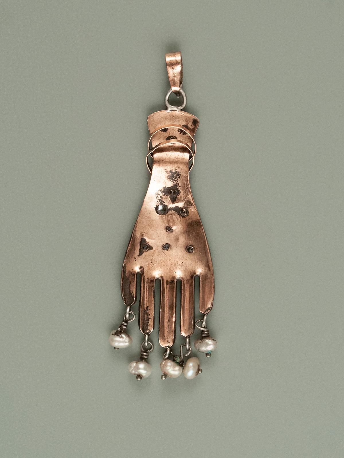 Early 20th Century Silver, Gold and Pearl Khamsa Pendant Amulet, Tunis ...