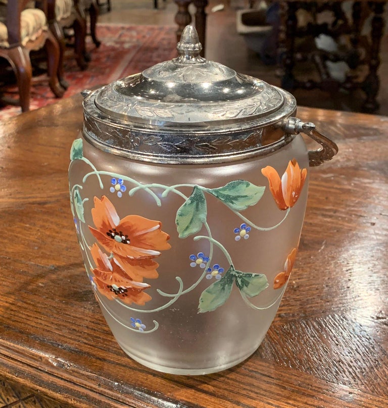 Early 20th Century Silver Plated and Painted Frosted Glass Candy Jar ...