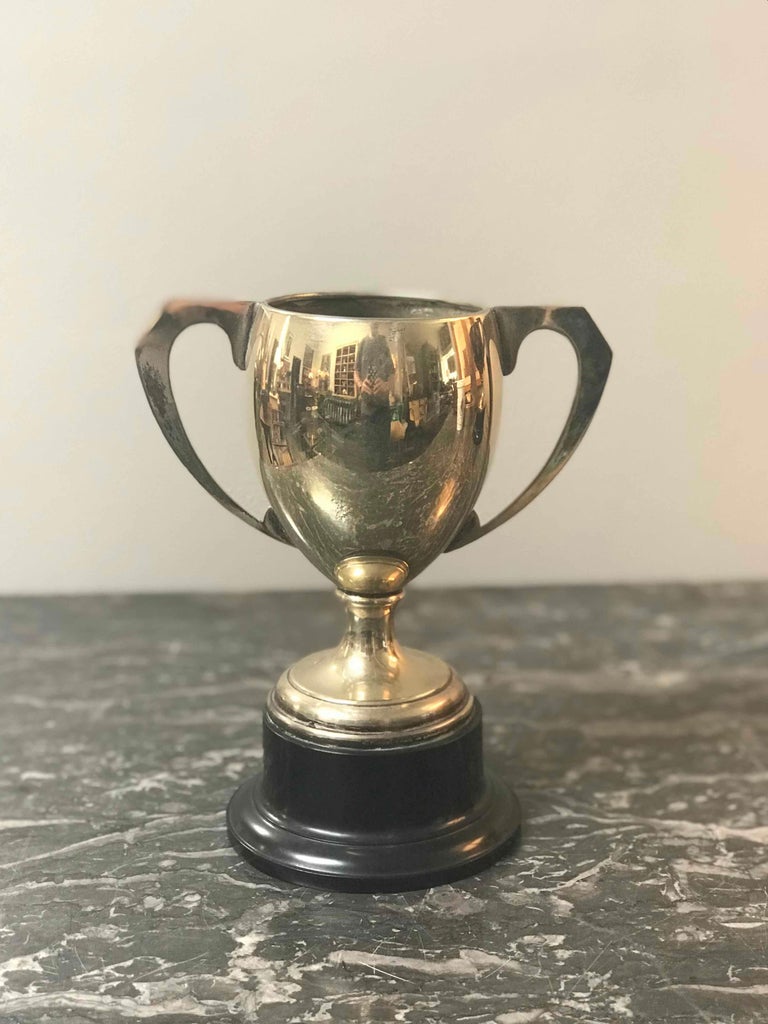 Early 20th Century Silver-Plated Trophy with Handles on Ebonized Base ...