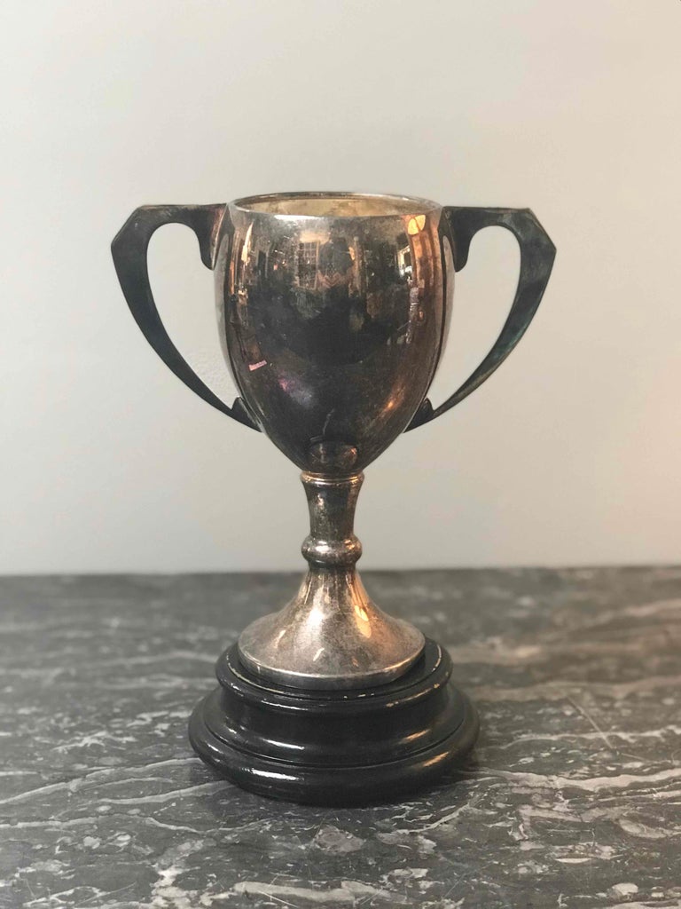 Early 20th Century Silver-Plated Trophy with Handles on Ebonized Base ...