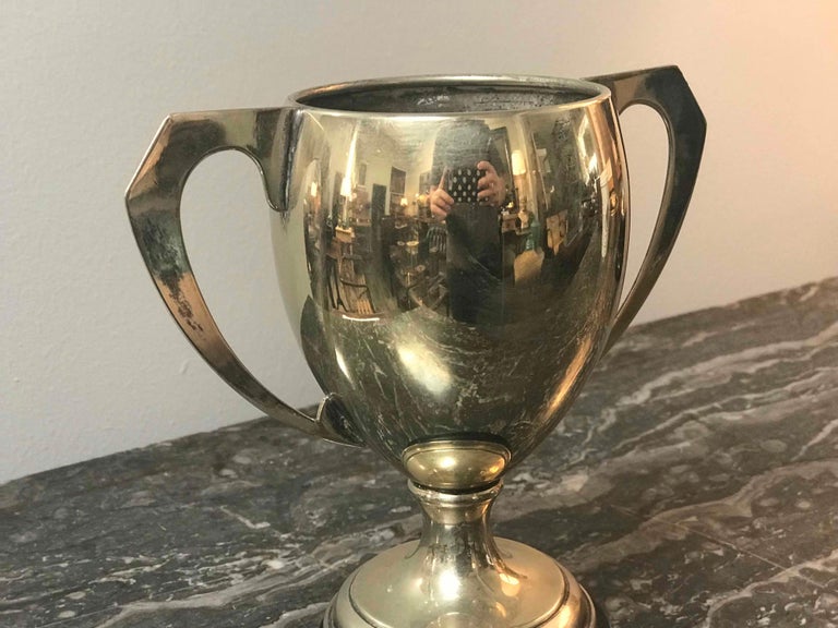 Early 20th Century Silver-Plated Trophy with Handles on Ebonized Base ...