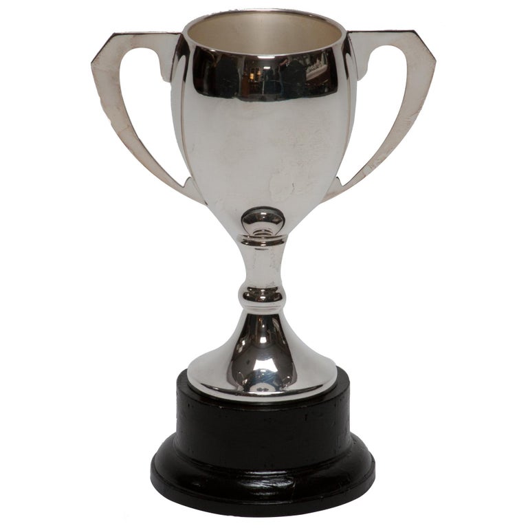 Early 20th Century Silver-Plated Trophy with Handles on Ebonized Base ...