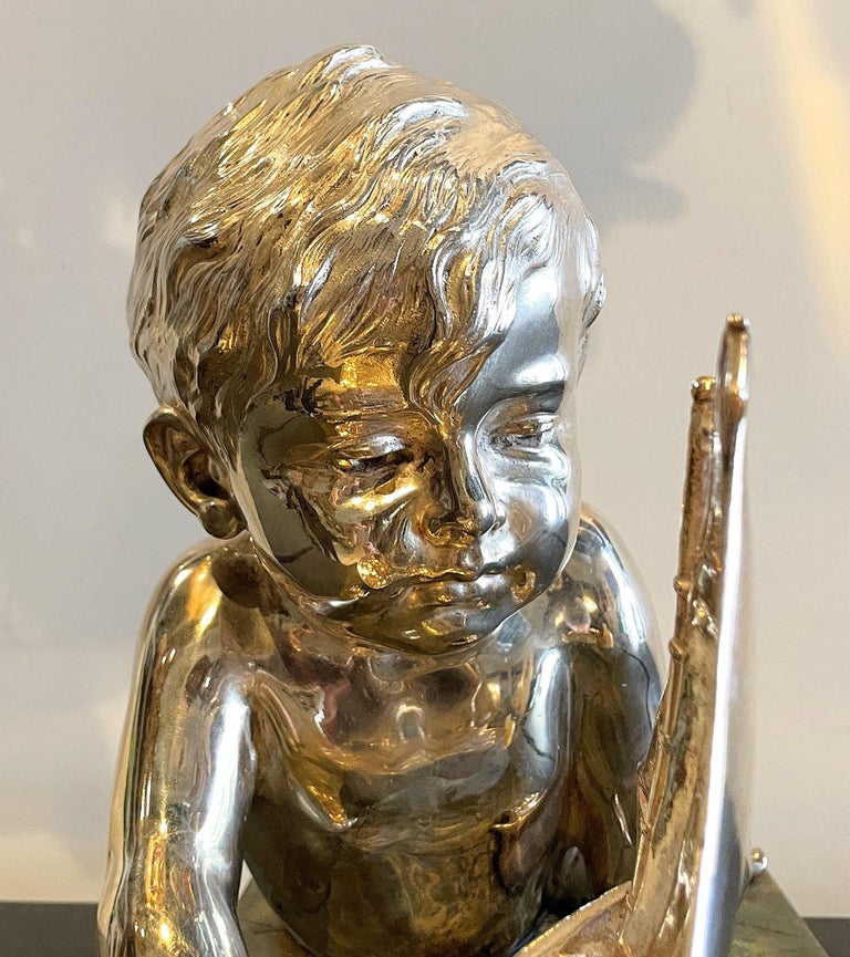 Early 20th Century Silvered Bronze Enfant Jouant Avec Un Bateau For ...