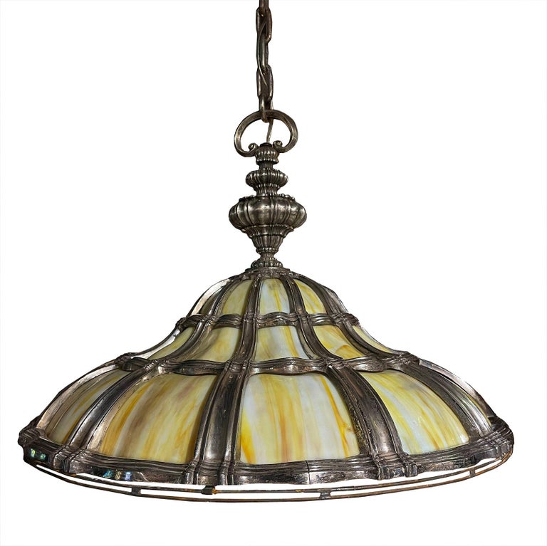 Early 20th Century Silver-Plated and Slag Glass Chandelier For Sale at ...