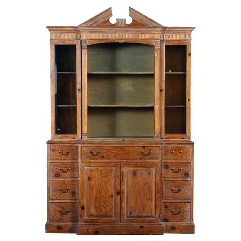 Early 20th Century Small Georgian Style Pine Breakfront Bookcase at 1stDibs