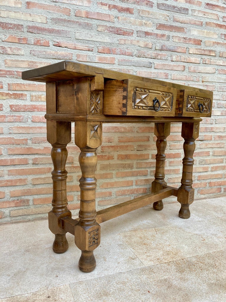 Early 20th Century Spanish Console Table with 2 Drawers and Turned Legs ...