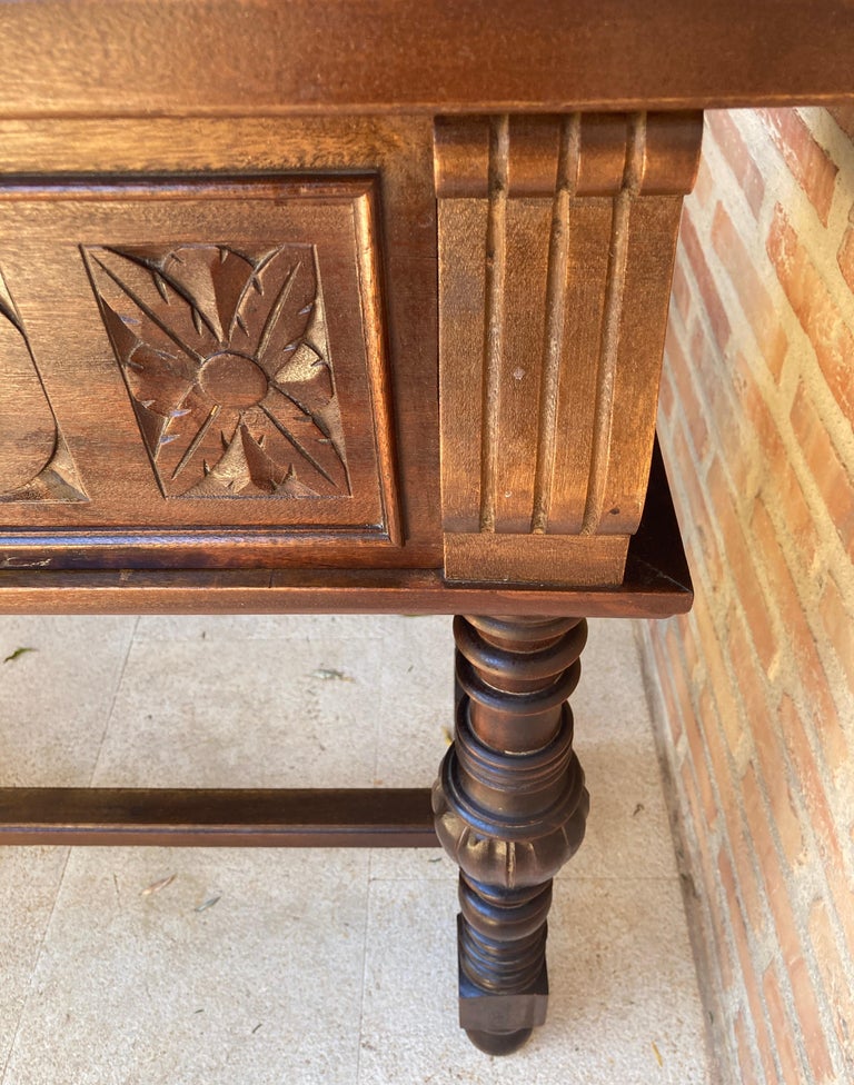 Early 20th Century Spanish Console Table with Two Carved Drawers and ...