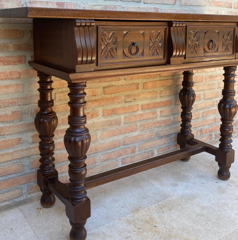 Early 20th Century Spanish Console Table with Two Carved Drawers and ...