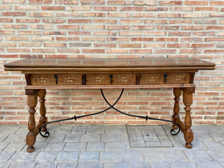 Early 20th Century Spanish Fold Out Console Table with Iron Stretcher ...