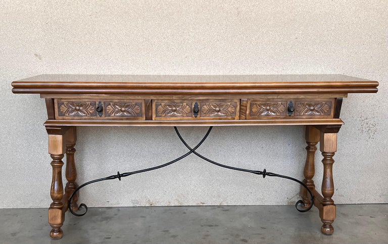 Early 20th Century Spanish Fold Out Console Table with Iron Stretcher ...