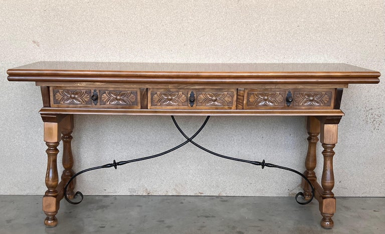 Early 20th Century Spanish Fold Out Console Table with Iron Stretcher ...