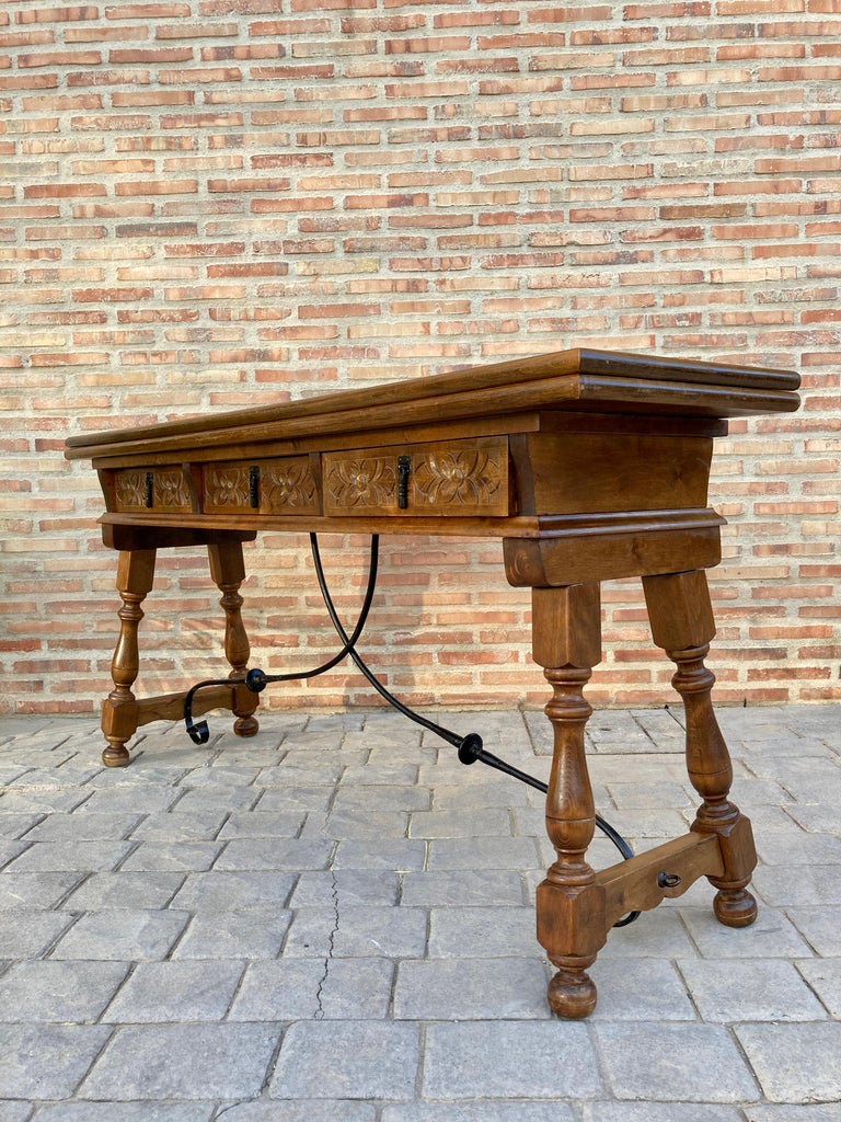 Early 20th Century Spanish Fold Out Console Table with Iron Stretcher ...