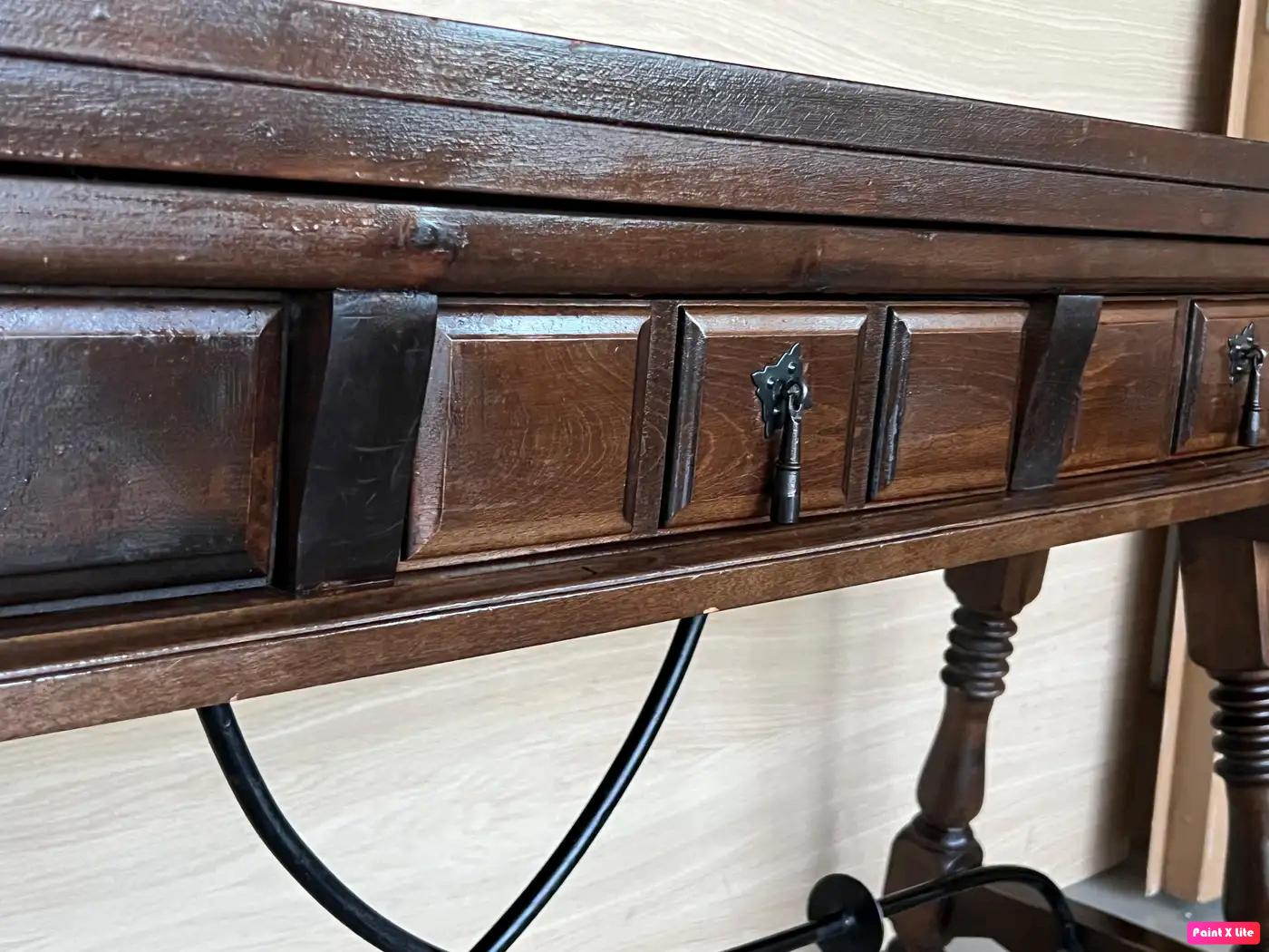 Early 20th Century Spanish Fold Out Console Table with Iron Stretcher ...