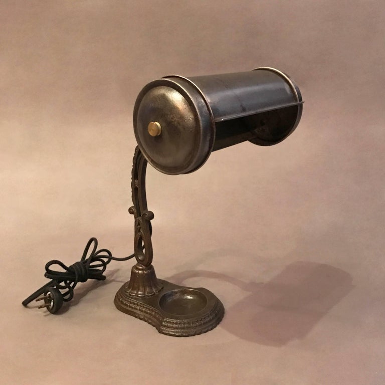 Early 20th Century Steel and Cast Iron Library Desk Lamp at 1stDibs